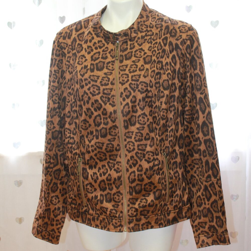 #261 Baccini Animal Print Zip-Up Dress Jacket Coat Bl… - Gem